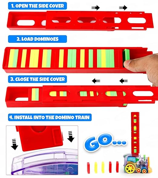 Domino Train Toy, 40 Pieces Domino Blocks Set for Kids Educational Game Play Set with Light ...